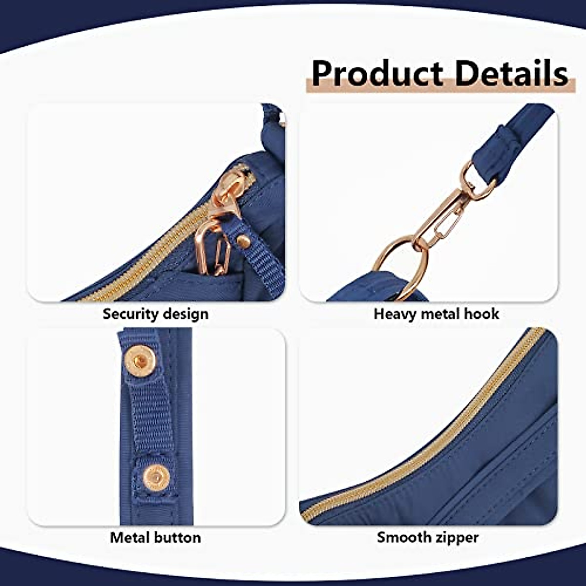 ANROLA Women Hobo Handbags Anti-theft Waterproof Nylon Tote Bags Shoulder Bags Messenger Convertible Purses Handbags (dark blue)