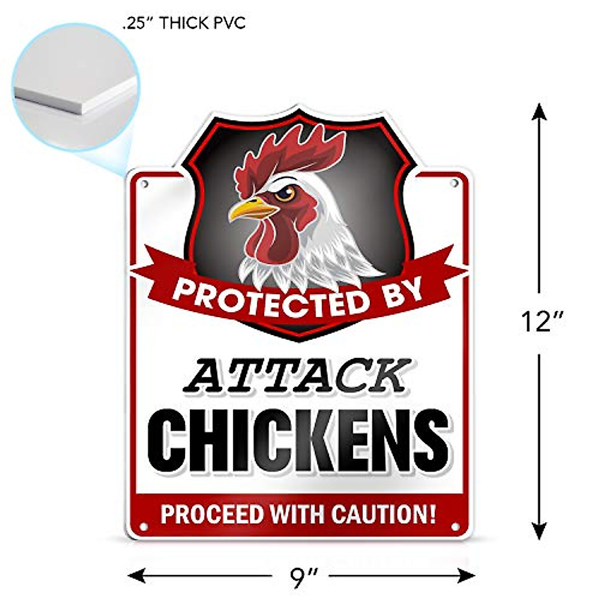 Bigtime Signs Protected by Attack Chickens PVC 9" x 12"| Chicken Fan Lovers Chicken Signs for coop Funny Outdoor | Chicken Coop Signs - Chicken Coop Accessories | Chicken Yard Decorations