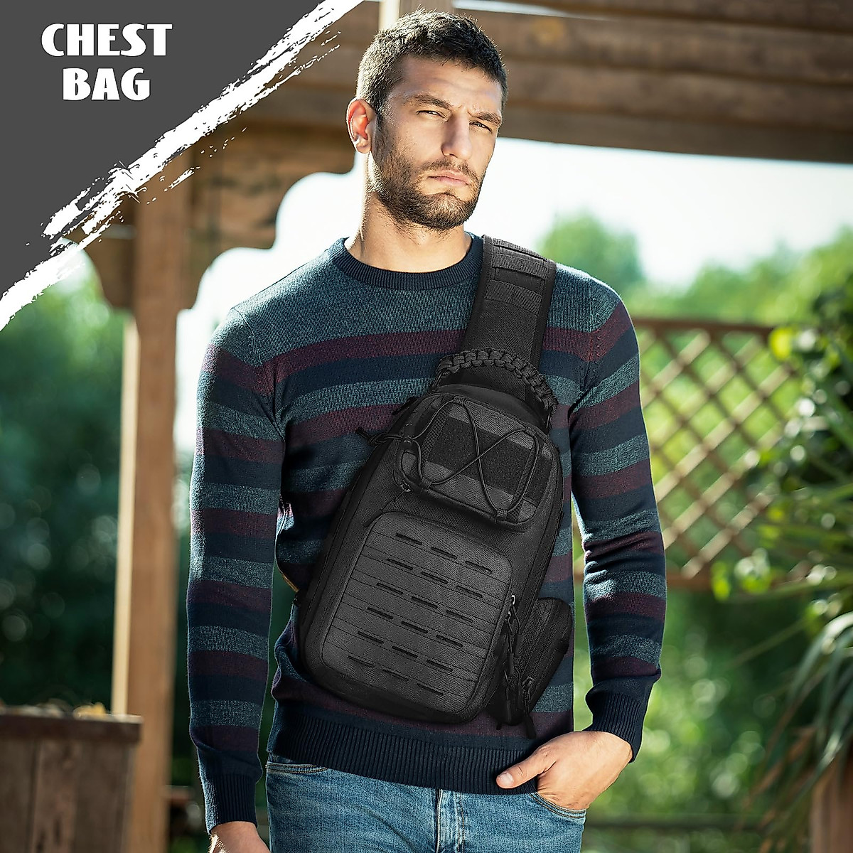 CamGo Tactical Sling Backpack Fly Fishing Tackle Bag Unisex MOLLE Casual Daypack for Fishing Hunting Hiking Travel