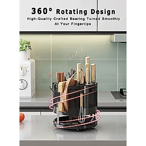 Knife Holder for Kitchen Counter, Rotating Universal Knife Block Without Knives 3 in 1 Multi-function Knife Block Set Flatware Utensil Drying Rack Cutting Board Organizer with Drain Tray and hooks