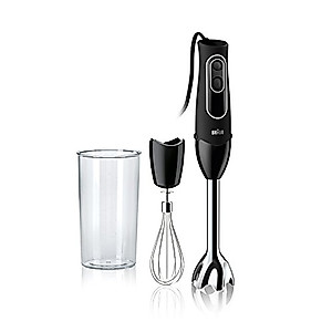 Braun MultiQuick 5 Immersion Hand Blender Patented Technology - Powerful 350 Watt - Dual Speed - Includes Beaker, Whisk, 505, Black, MQ505