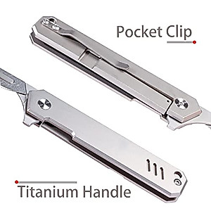 TENCHILON T37 Titanium Folding Pocket Scalpel Knife, 6pcs Tumbled 440C #60 Blades, Compact Slim Gentleman's Flipper Scalpel Replaceable EDC Utility Knives with Pocket Clip