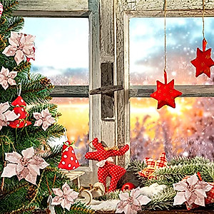 36 Pieces Christmas Glitter Poinsettia Faux Flowers Christmas Flowers Decorations Wedding Xmas Tree New Year Ornaments (Rose Gold)