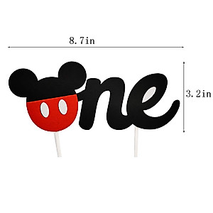 CHuangQi 1st Birthday Cake Topper, Happy Birthday Cake Banner, Baby Shower Mickey Inspired O-N-E Cake Topper for Boy & Girl, 3.2in x 8.7in