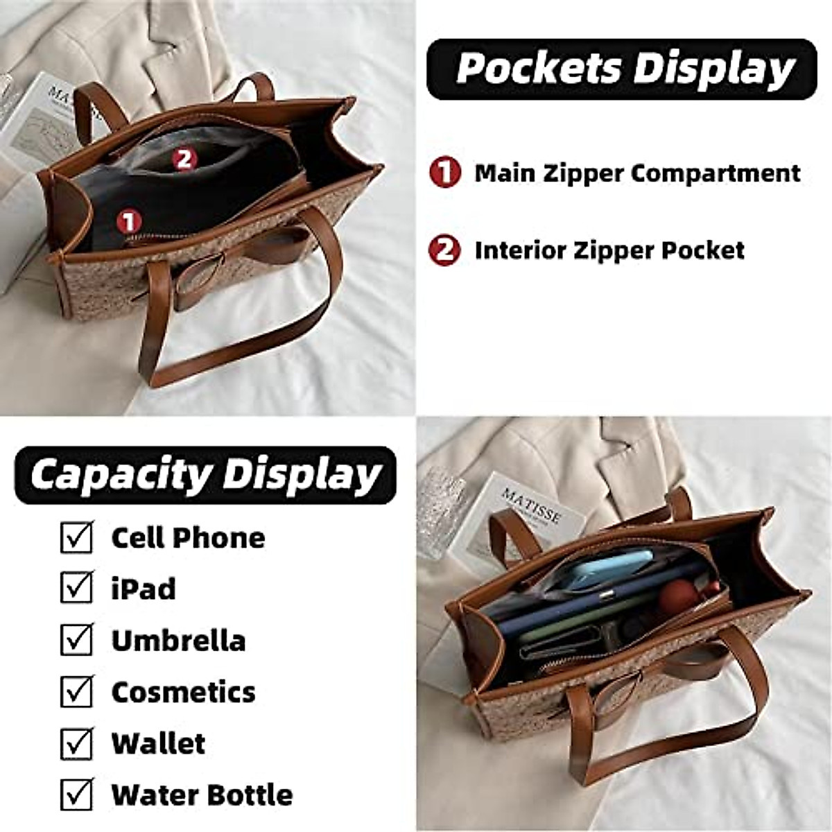 Mudono Tote Bag for Girls Women Faux Shearling Shoulder Purse Spacious Medium Work Bag Elegant Fluffy Handbag with Bow