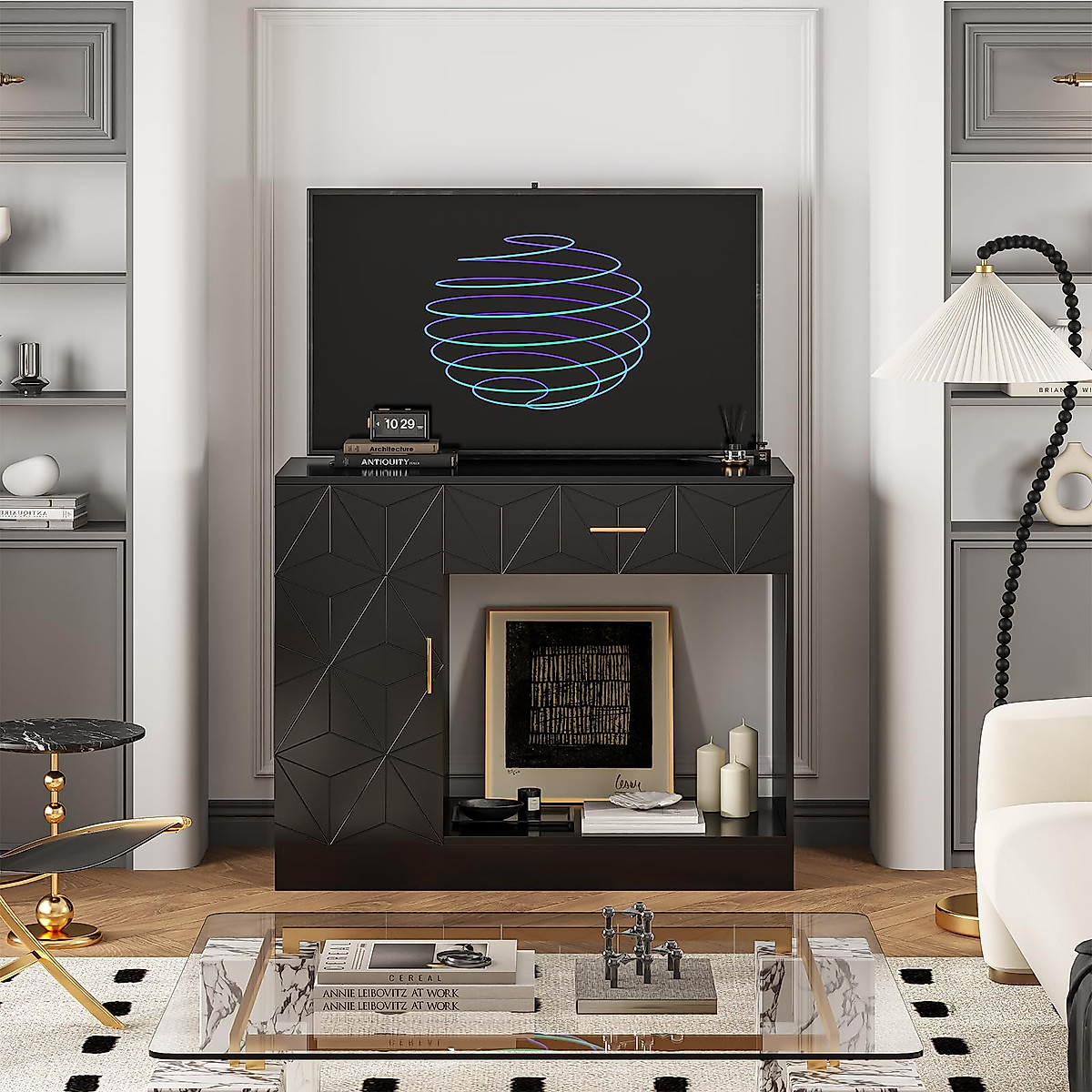 Saudism 40 Gallon Fish Tank Stand, 29 -50 Gallon Aquarium Stand, Black Tank Stand, Fish Tank Table with Drawer and Cabinet, Sturdy and Durable