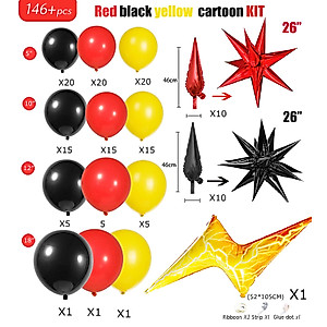 Red black yellow balloon garland kit 148pcs with Flash lightining Starburst mylar balloons for Cartoon superhero theme Race Car Party Theme birthday decorations