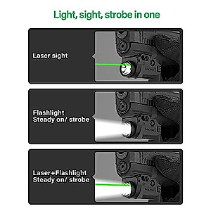 Gmconn Green Laser Light Combo, Tactical Pistol Light 650 Lumen LED Flashlight with Green Beam for Glock Taurus