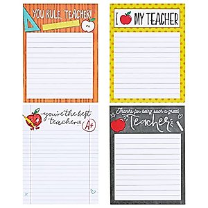 Paper Junkie 4-Pack Teacher Notepad Sets for Classroom Gifts, Professor Appreciation, School Supplies, 50 Sheets Per Memo Pad, 200 Sheets Total, 4 Motivational Designs (4x5 in)