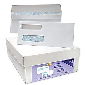 #9 Ready-Seal Double Window Security Tinted Check Envelopes, Compatible for QuickBooks Checks, Sage 100 program, Blackbaud Software ETC, from NextDayLabels, Box of 500