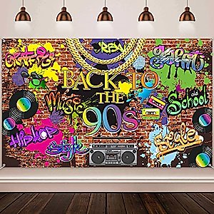 90s Backdrop for Photoshoot Hip Hop Graffiti Banner Brick Wall Retro Radio Photography Background Back to The 90’s Themed Party Decoration Studio Props 5.9 x 3.6 ft