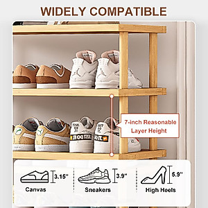 QYESWHSR 5 Tier Shoe Rack for Closet, Narrow Shoe Rack for Entryway, Small Bamboo Shoe Organizer, Space Saving Narrow Shoe Shelf, Stackable Shoe Racks Storage Organizer for Dorm Bedroom, Cloakroom