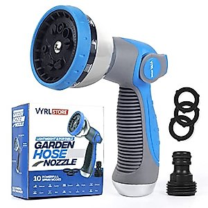 VYRL Garden Hose Nozzle with 10 Adjustable Spray Patterns, High Pressure Hand Sprayer with thumb Control anti slip design Garden hose sprayer, Best for Watering Plants, Lawns, Washing Cars & Pets
