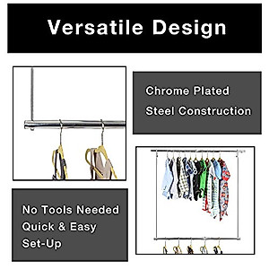 Smart Design Closet Doubler w/Hook Arms - Steel Metal - Suits, Pants, Clothing Storage - Home Organization (30 x 34 Inch) [Chrome]