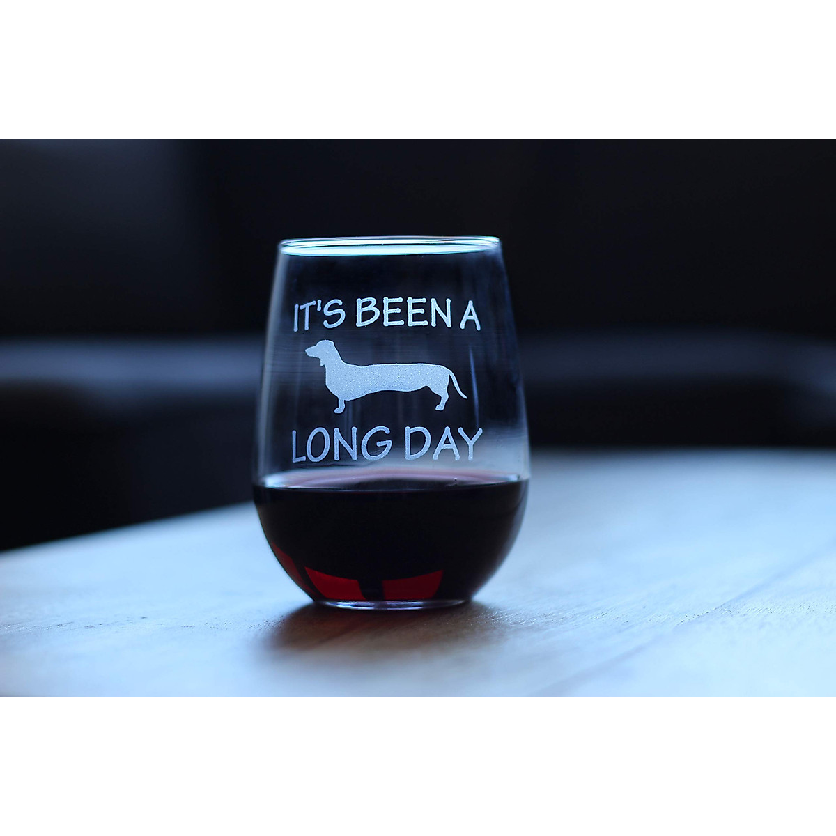 It's Been A Long Day – Stemless Wine Glass - Funny Dachshund Themed Décor and Gifts - Large 17 Ounce