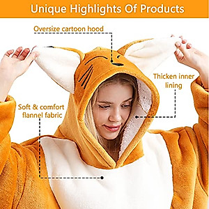 seewavom Sherpa Oversized Fleece Hug Hoodie Reversible Wearable Blanket TV-Blanket with Sleeves and Pockets for Adults Fits All