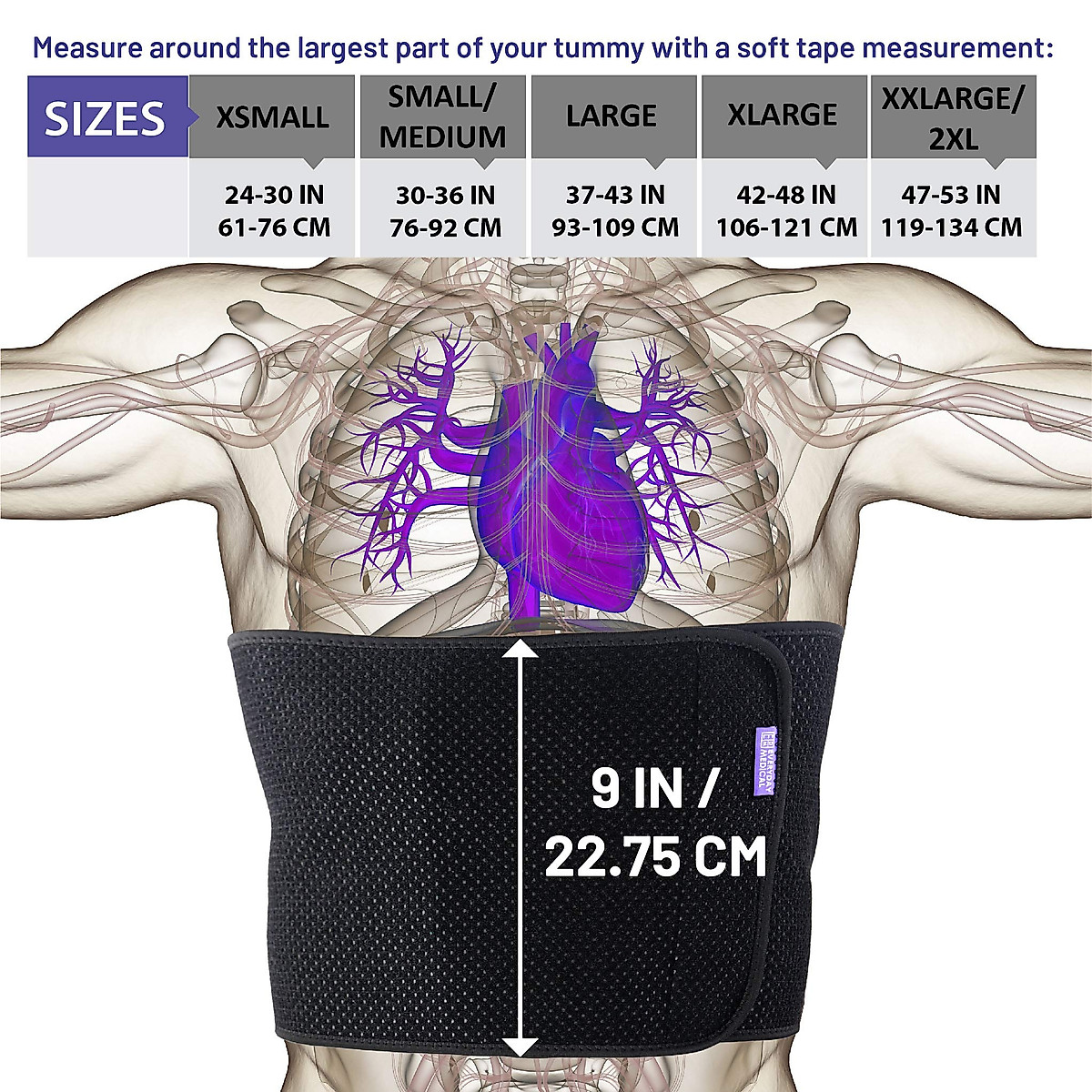 Everyday Medical Abdominal Binder Post Surgery – with Bamboo Charcoal Accelerate Healing and Reduce Swelling After C-Section, Abdomen Surgeries, Tummy Tuck, Bladder & Gastric Bypass Belly Girdle