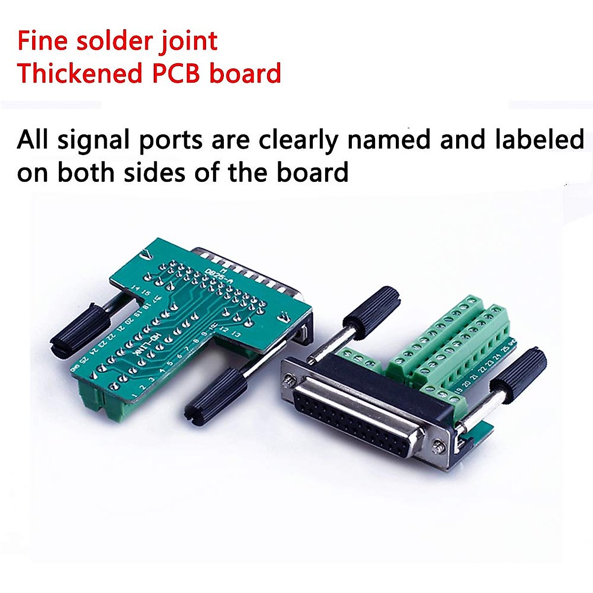 ANMBEST 2PCS DB25 Solderless Connector, RS232 D-SUB Serial to 25-pin Port Terminal Male Adapter Breakout Board with Case Long Bolts Nuts