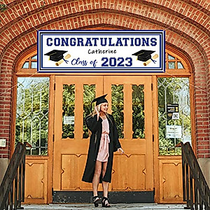 Graduation Banner 2023 Personalized Name Blue Graduation Decorations Large Congratulations Banner With A Marker Pen Class of 2023 Banner Yard Sign for Graduation Party 59x19.7 Inch