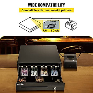VEVOR Cash Register Drawer 13" 12 V for POS System with 4 Bill 5 Coin Cash Tray Removable Coin Compartment & 2 Keys Included, RJ11/RJ12 Cable for Supermarket Bar Coffee Shop Restaurant