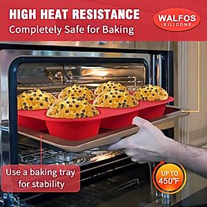 Walfos Silicone Texas Muffin Pan Set- 6 Cup Jumbo Silicone Cupcake Pan, Non-Stick Silicone, Just PoP Out! Perfect for Egg Muffin, Big Cupcake - BPA Free and Dishwasher Safe, Set of 2