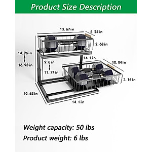 Lefipor Under Sink Organizer L-shaped. 2 Tier Pull Out Cabinet Organizer. Metal Sliding Shelf Storage. Slide Out Under Sink Storage Organizer for Kitchens, Bathrooms-Black
