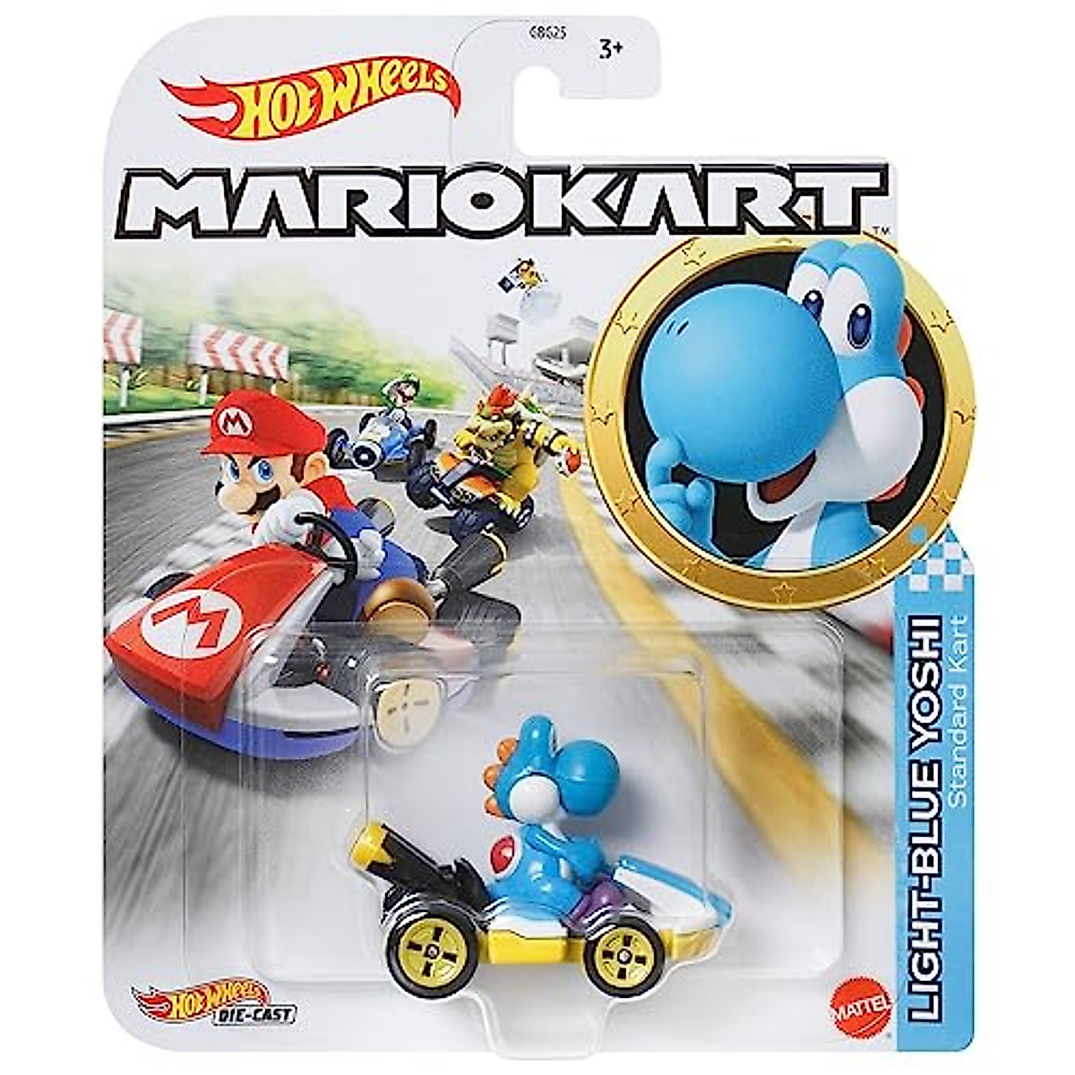 DieCast Hotwheels Mario Kart Light-Blue Yoshi (Standard Kart) 1:64 Scale