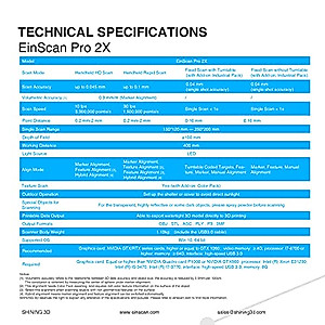 New Einscan Pro 2X 3D Scanner Premium Edition with Handheld HD Feature Alignment 0.2mm Resolution for Reverse Engineering, Manufacturing, Design, Art, Medical, Education