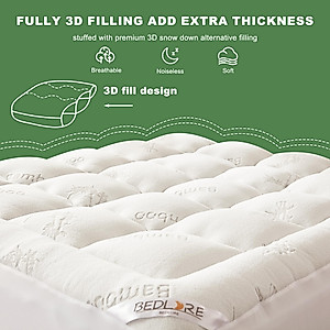 Queen Mattress Topper Viscose Derived from Bamboo, Thick Pillow Top Mattress Pad with Stretchable Pockets for 6-18 inches Mattress, Soft Mattress Topper for Back Pain Relief