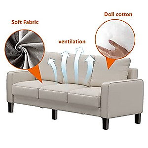 Lepfun Large Sofa, Three-seat Sofa Classic Tufted Chesterfield Settee Sofa Modern 3 Seater Couch Furniture Tufted Back for Living Room (Beige)