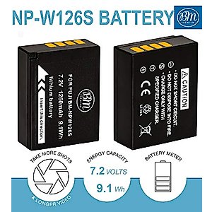 BM Premium NP-W126S High Capacity Battery and Charger for Fujifilm FinePix X-S10, X-T100, XT-200, X-100F X-100V X-A7 X-H1 X-T10 X-T20 X-T30 X-A3 X-A5 X-A10 X-E1 X-E2 X-E2S X-E3 X-T1 X-T2 X-T3 Cameras