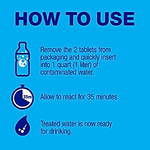 Potable Aqua Water Purification Tablets, Portable and Effective Water Purification Solution for Camping, Hiking, Emergencies, Natural Disasters and International Travel, Two 50ct Bottles, Blue