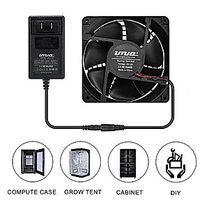 UTUO Variable Speed Fan, 110V 120V 220V AC Powered 120mm Dual Ball Bearings Air Exhaust Vent Cooling Axial Flow Muffin Fan with 3 to 12v DC Adjustable Speed Control Dimmer Switch