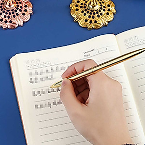 Teensery Wedding Pen Metal Signing Pen Guest Book Pen with Hollow Round Pen Holder for Wedding Bridal Engagement Party Valentine's Day Favors, 1 Piece (Gold)