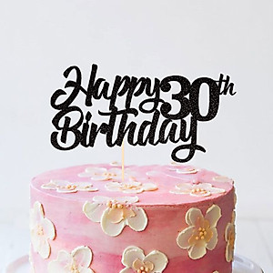 1 Pack Happy 30th Birthday Cake Topper Glitter 30th Birthday Cake Pick Cheers to 30 Years Old Thirty Fabulous Cake Decorations for 30th Birthday Theme Party Supplies Black