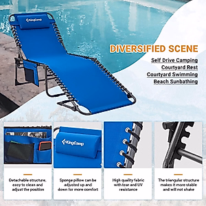 KingCamp Chaise Lounge Outdoor 5-Position Adjustable Patio Lounge Chair,Folding Tanning Chair for Lawn,Beach,Pool,Heavy-Duty Camping Reclining Chair