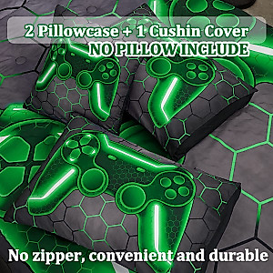Tasselily Game Console Twin Comforter Set for Boys Girls, Green Honeycomb Gaming 6 Piece Bed in A Bag Teen Kids Bedding Sets with sheets
