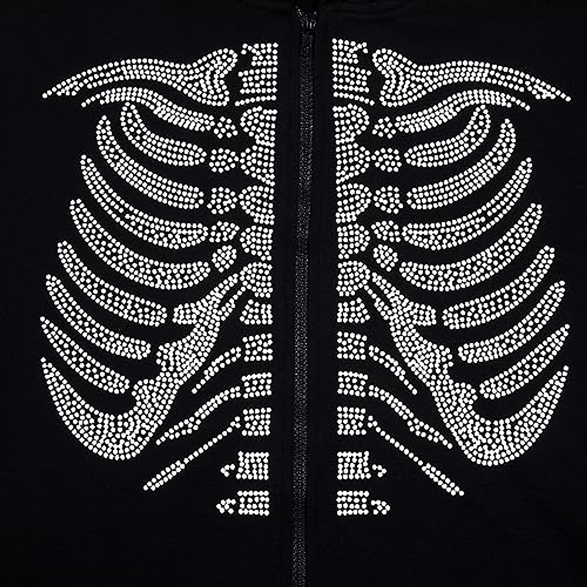 MOUSYA Women’s Skeleton Oversized Zip Up Hoodie Y2k Skull Sweashirt Rhinestone Graphic Hoodies Fall Long Sleeve Pullover Tops Black