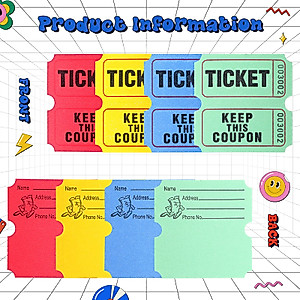 Teling 12 Roll Raffle Tickets Bulk, 12000 Double Roll Tickets, Consecutively Numbered 50/50 Raffle Tickets for Events Raffle Concert Fundraiser Party Carnival Auctions, 1000 Tickets Each Roll, 4 Color
