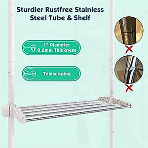 Lilyvane 4 Tiers Over The Toilet Storage, 97 to116” Adjustable Tension Pole Over Toilet Bathroom Organizer, Freestanding Bathroom Shelves Over Toilet for Most Showers Over The Toilet Shelf