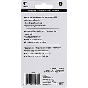 HIllman 841598 4-Inch Nail-On Reflective Plastic House Number 1