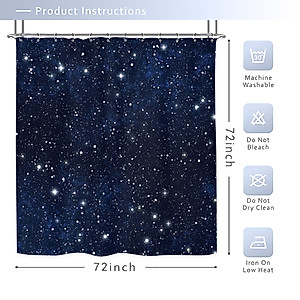 Riyidecor Night Sky Space Shower Curtain (No Glitter) Star Bathroom Decor 72Wx72H Inch Backdrop Dark Blue Cosmic Starry Fantasy Galaxy Universe Outer Space Fabric Waterproof 12 Plastic HooksRY-KKCQ