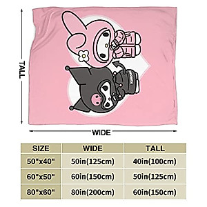 Kuromi and My Melody Flannel Throw Blanket Fringe Lightweight Cozy Ultra Soft Couch Bed Sofa Chair for Kids Boys Girls Adults 50"X40"