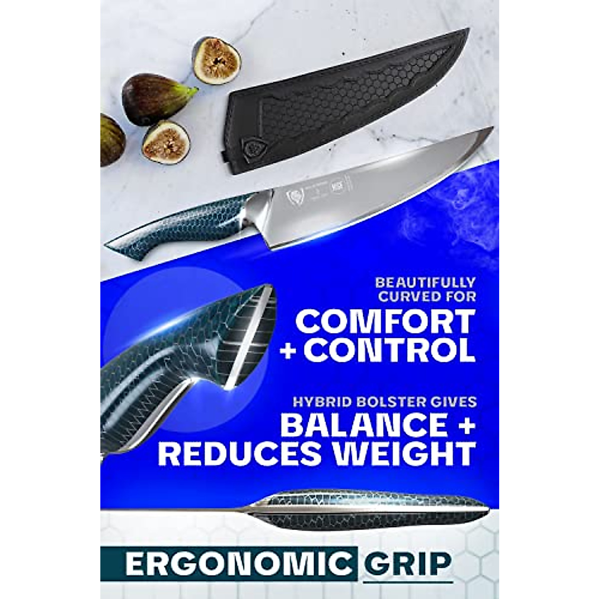 Dalstrong Chef Knife - 8 inch - Frost Fire Series Arctic Ocean - High-Chromium 10CR15MOV Stainless Steel Kitchen Knife - Sand Blasted Frosted - Ocean Teal Honeycomb Handle - Sheath - NSF Certified