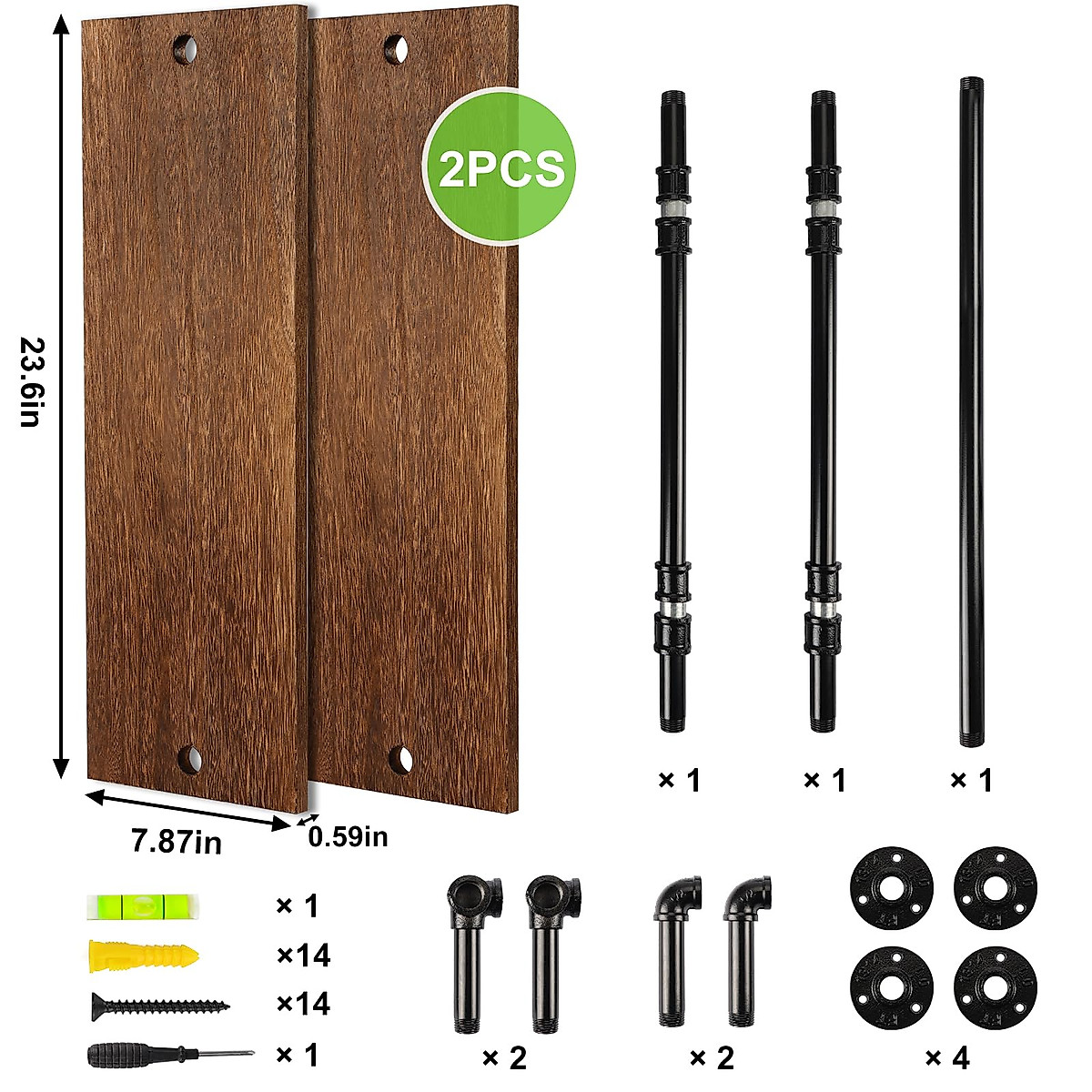 Fixwal 2 Tier Over The Toilet Storage, 24in Bathroom Shelves Wall Mounted, Rustic Wood Industrial Pipe Shelf, Floating Shelf for Bathroom, Living Room, Kitchen, Bedroom (Dark Carbonized Black)