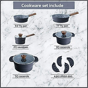 MAISON ARTS Cookware Sets Nonstick, 12 Piece Induction Pots and Pans Set, Dishwasher Safe, Granite