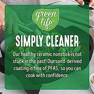 GreenLife Healthy Ceramic Nonstick, 12" 5QT Square Electric Skillet with Glass Lid, Dishwasher Safe, Adjustable Temperature Control, PFAS-Free, Black