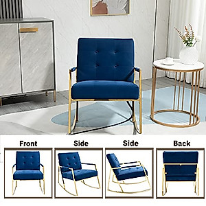 LuxyHoom Nursing Chair, Upholstered Velvet Nursery Chair, Modern Oversized Rocking Chair with Metal Golden Legs, Glider Chair for Nursery, Living Room, Bedroom, Office, Salon (Navy)