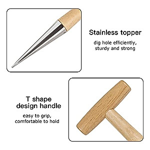 ZOEYES 2 PCS 11 Inch Stainless Steel Hand Dibber Garden Tools with Wooden Handle, Dibbler Bulb Planter, Wooden Sow Dibbers for Sowing Seeds, Transplanting Plants, Planting Bulbs, Digging, Gardening