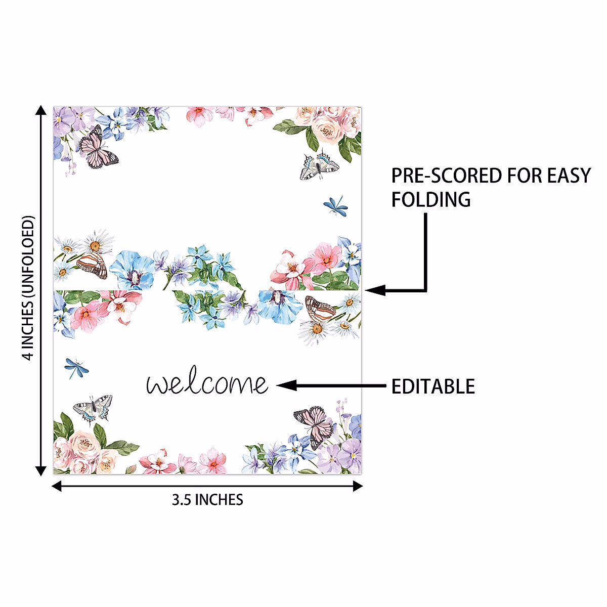 Place Cards for Butterfly Floral Party, Editable Name Place Cards, Seating Place Cards for Tables, Tent Style Cards for Wedding, Bride & Baby Shower, Easy Folding, Pack of 25 Escort Cards(B08)